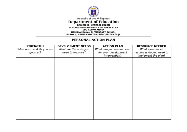 PERSONAL ACTION PLAN TEMPLATE | PDF