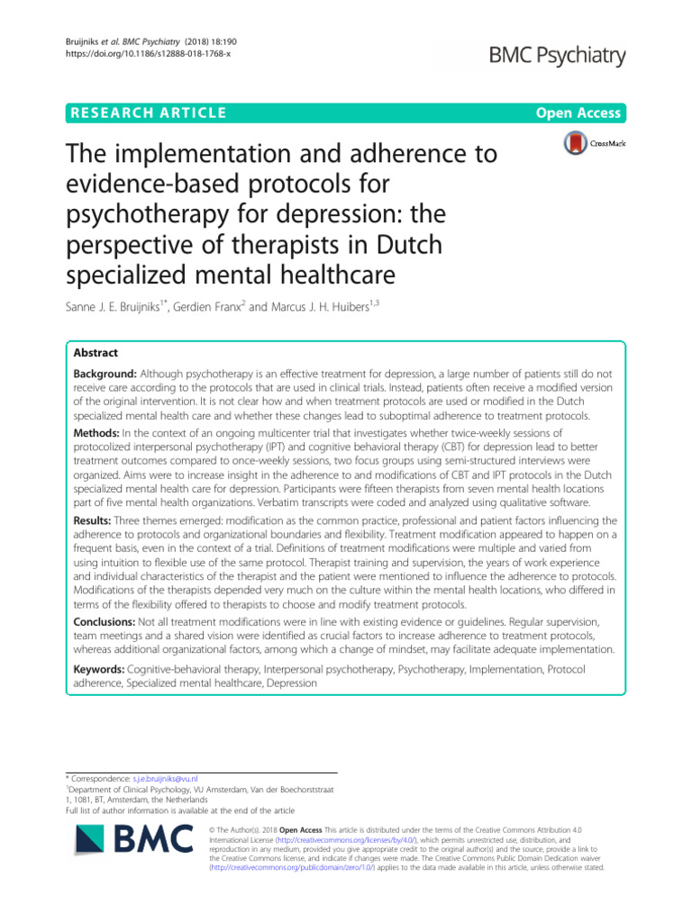Adherence To Evidence-Based Psychotherapy Attention First | PDF ...