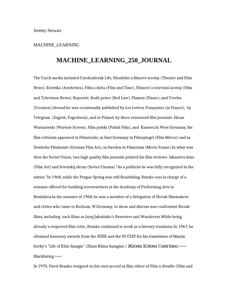 Machine Learning 250 Journal | PDF