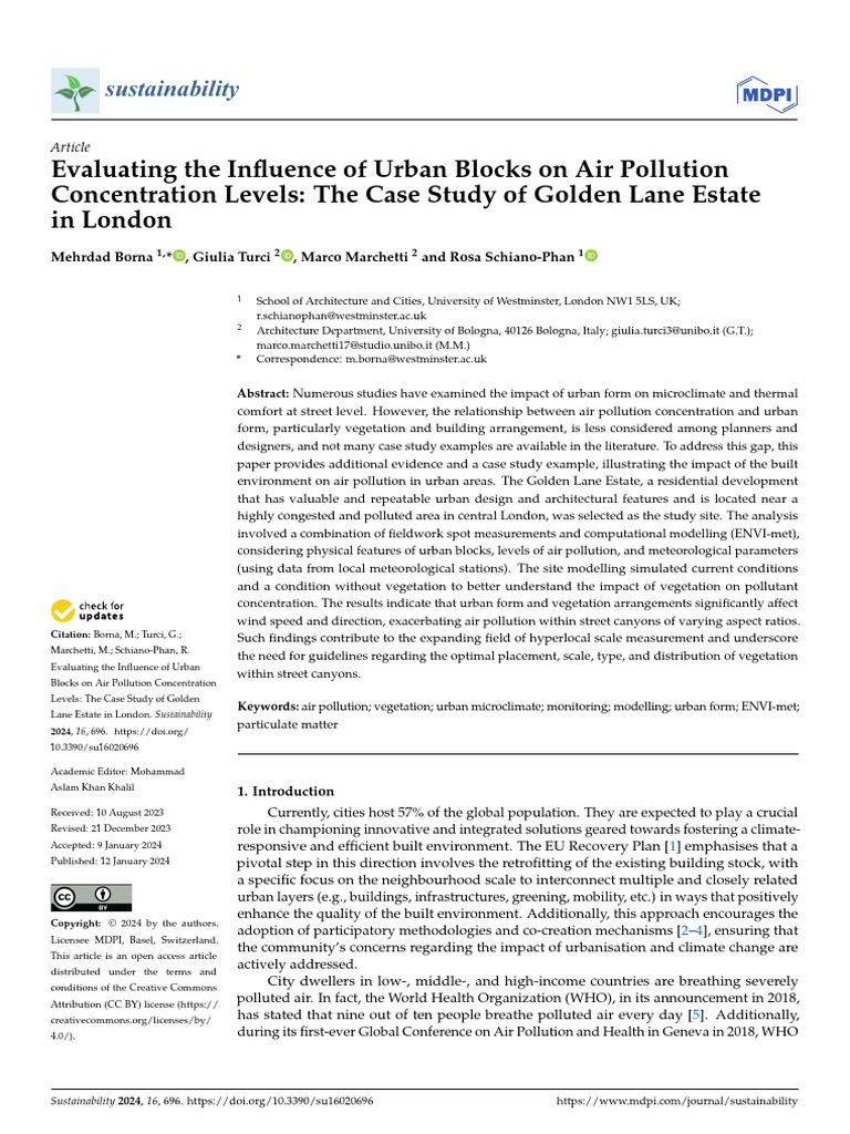 Sustainability 16 00696 v2 | PDF | Air Pollution | Particulates