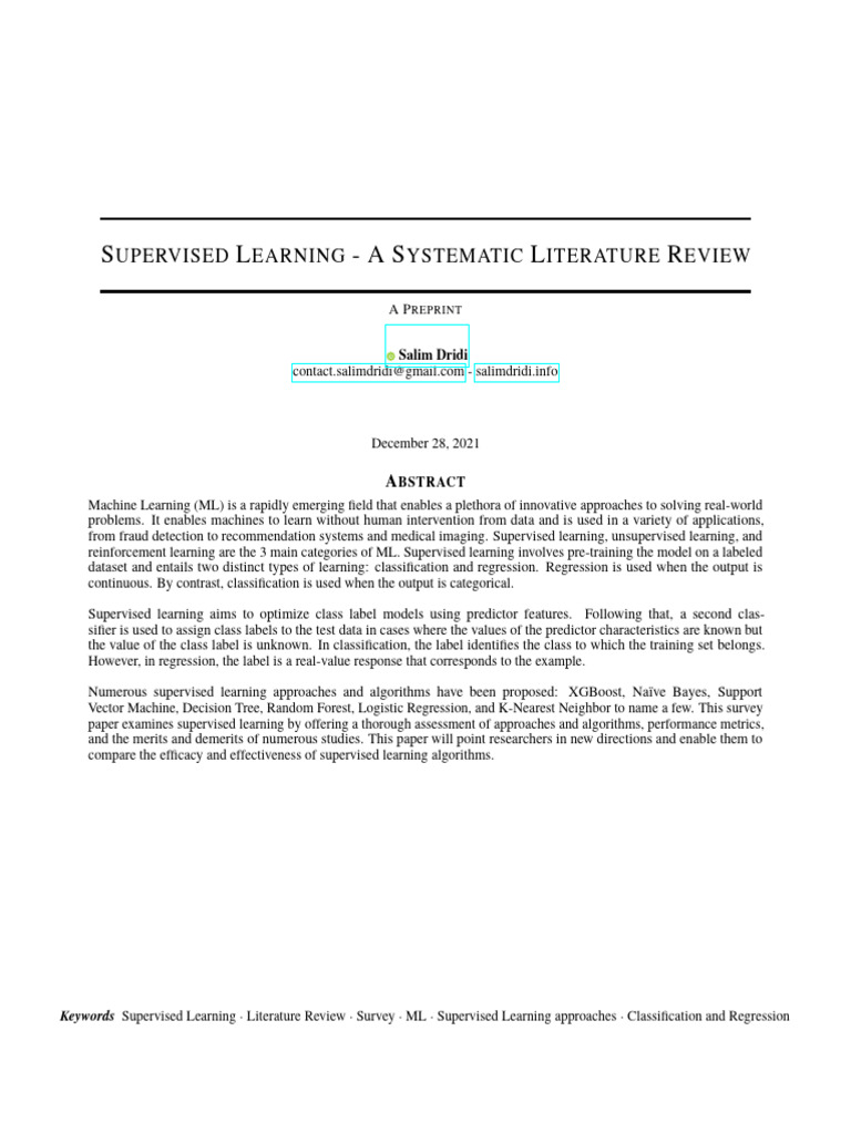 Supervised Learning - A Systematic Literature Review | PDF ...