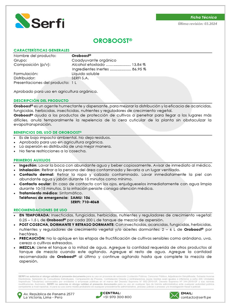 Ficha Tecnica OROBOOST v03.2024 | PDF | Agua