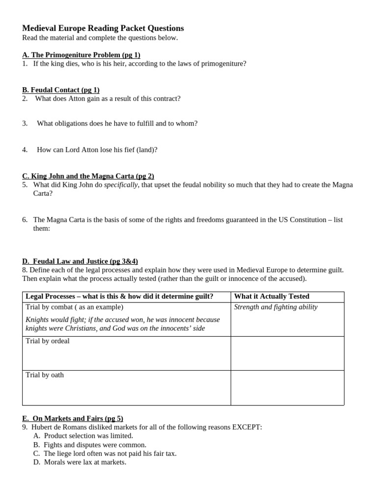 Explore Middle Ages Gallery Walk Questions | PDF | Feudalism | Middle Ages