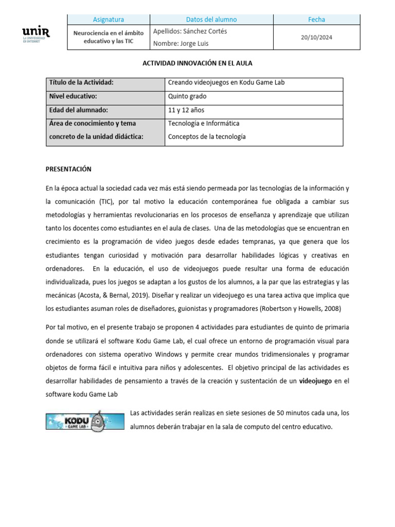 Actividad 1 Neurociencia | PDF | Enseñando | Scratch (lenguaje de programación)