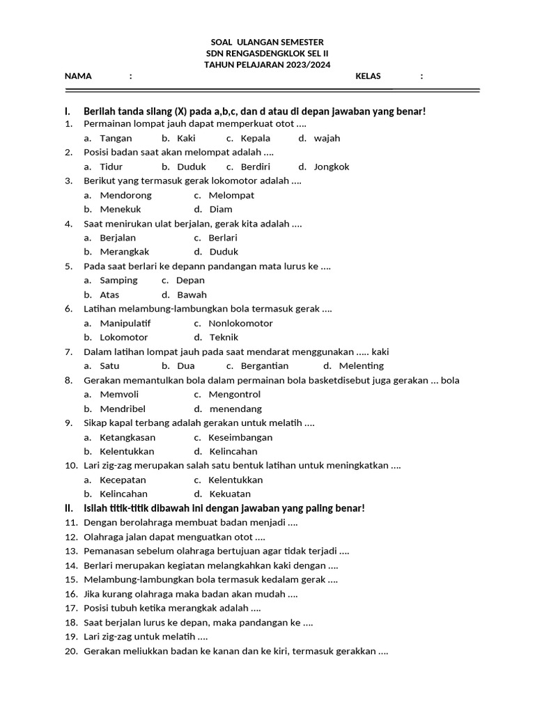 Soal Latihan Pjok KLS 3 | PDF