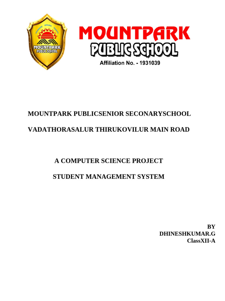 Dhinesh Kumar Cs Project | PDF | Sql | Databases