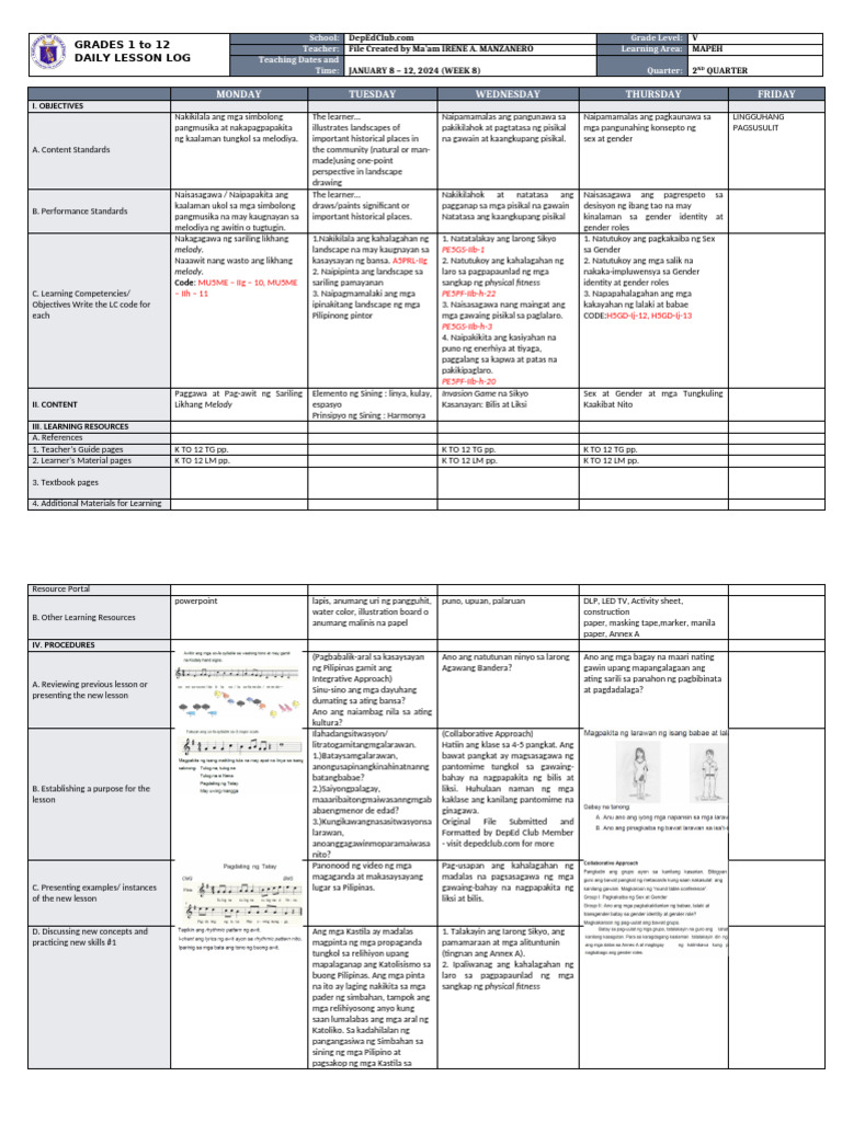 DLL_MAPEH 5_Q2_W8 | PDF