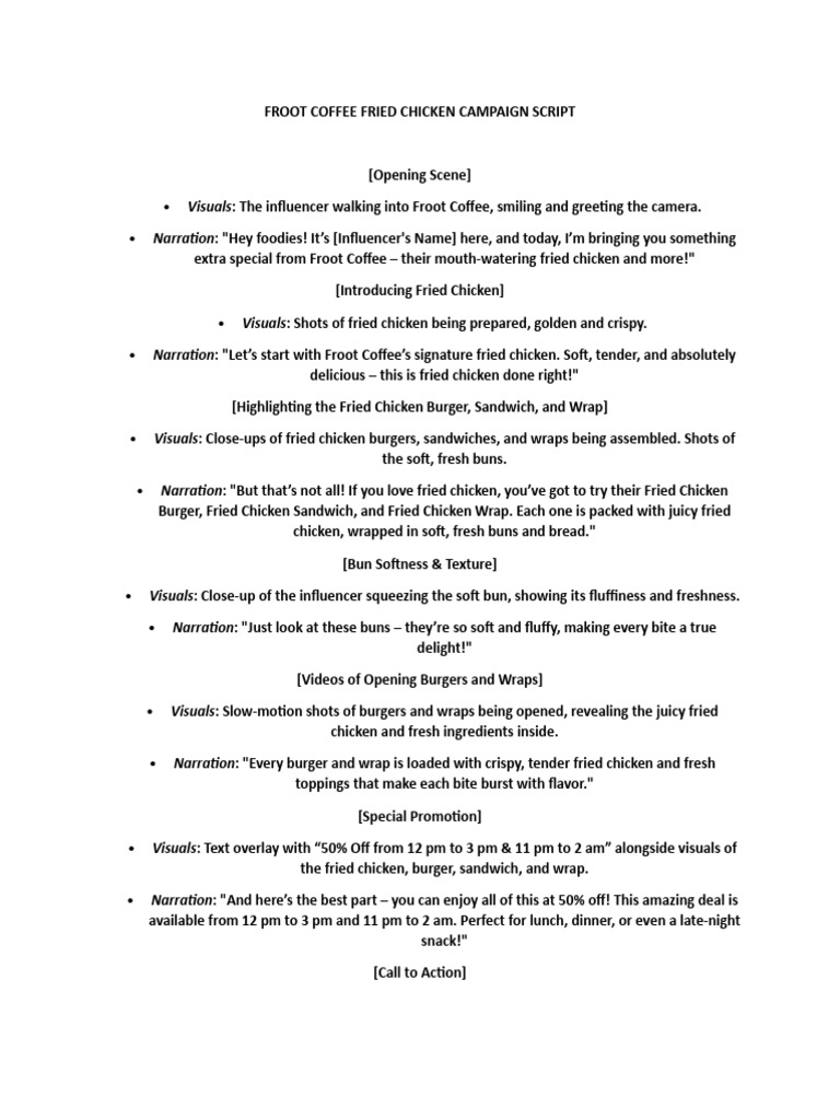 Fried Chicken CAMPAIGN SCRIPT | PDF | Hamburgers | North American Cuisine