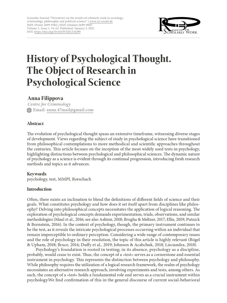 History_of_Psychological_Thought_The_Object_of_Res | PDF | Psychology | Statistics