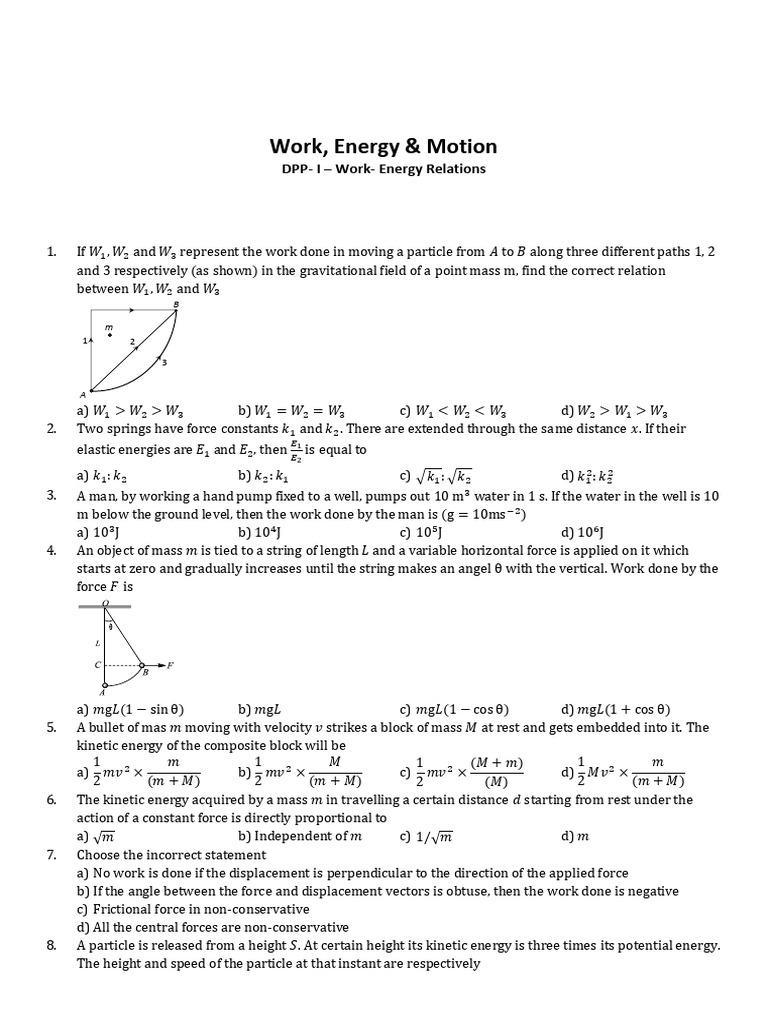 Physics Work & Energy Quiz | PDF | Force | Potential Energy