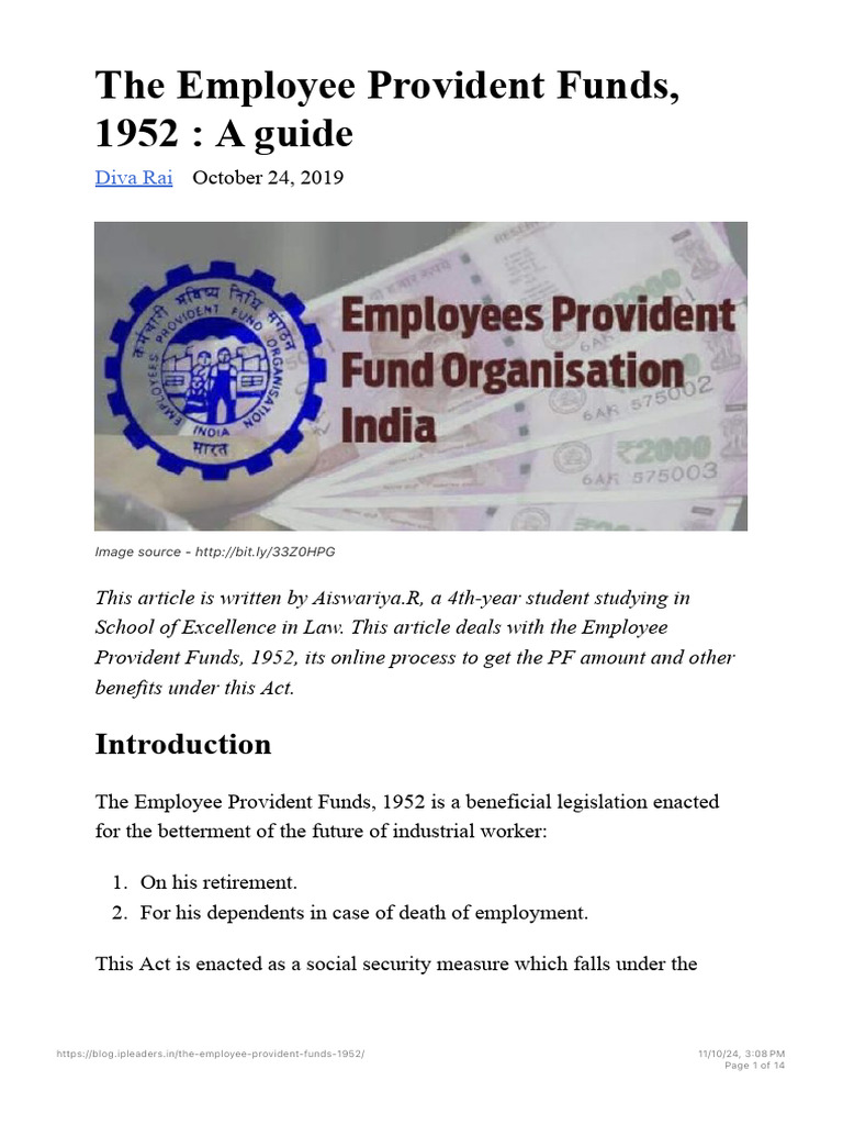 The Employee Provident Funds, 1952 - A Guide - Ipleaders | PDF ...