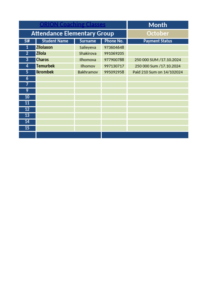 Students Attendance Sheet For October | PDF