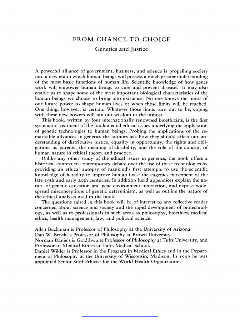 BUCHANAN. From Chance To Choice - Genetics and Justice | PDF | Eugenics ...