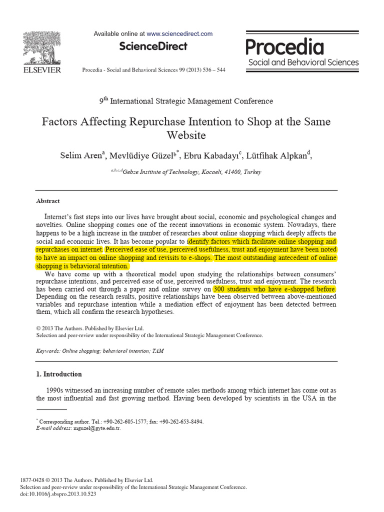 Factors Affecting Repurchase Intention To Shop at The Same | PDF ...