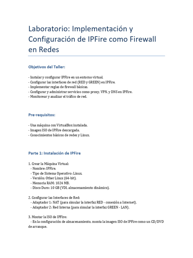 Laboratorio IPFire RED GREEN | PDF | Cortafuegos (informática ...