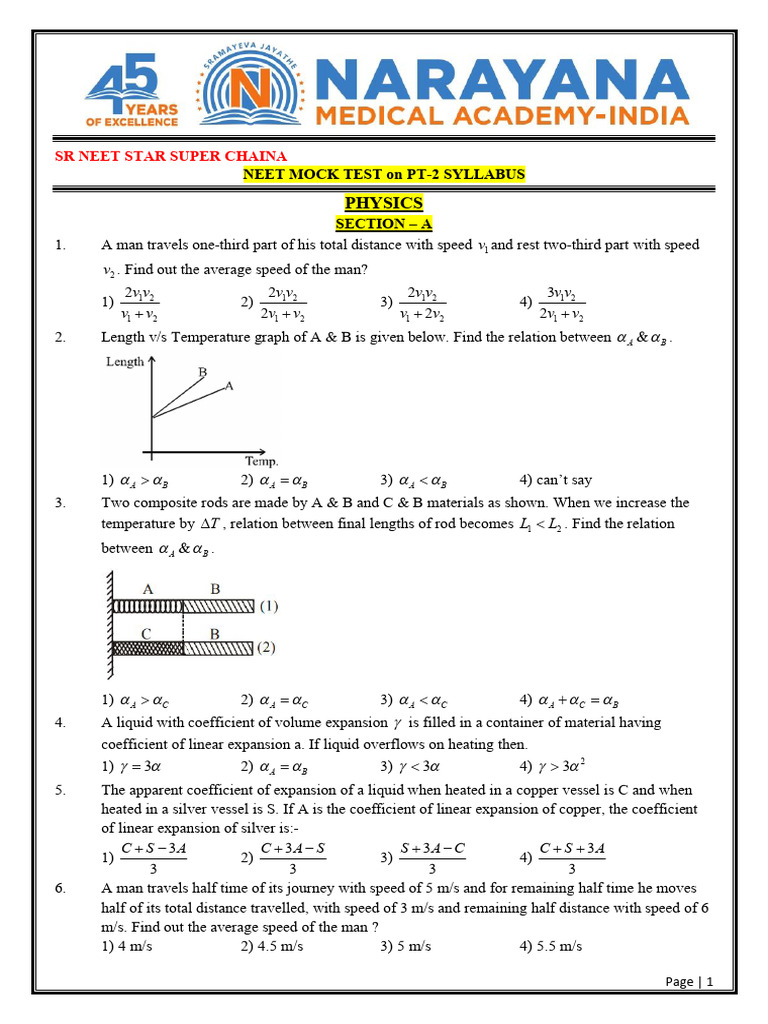 SR NEET STAR SUPER CHAINA PHASE-II - NEET MOCK TEST On PT-2 Q.P | PDF ...