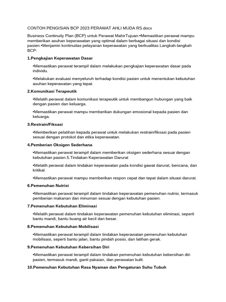 Contoh BCP untuk Perawat Mahir 2023 | PDF | Pengembangan Diri | Sains ...