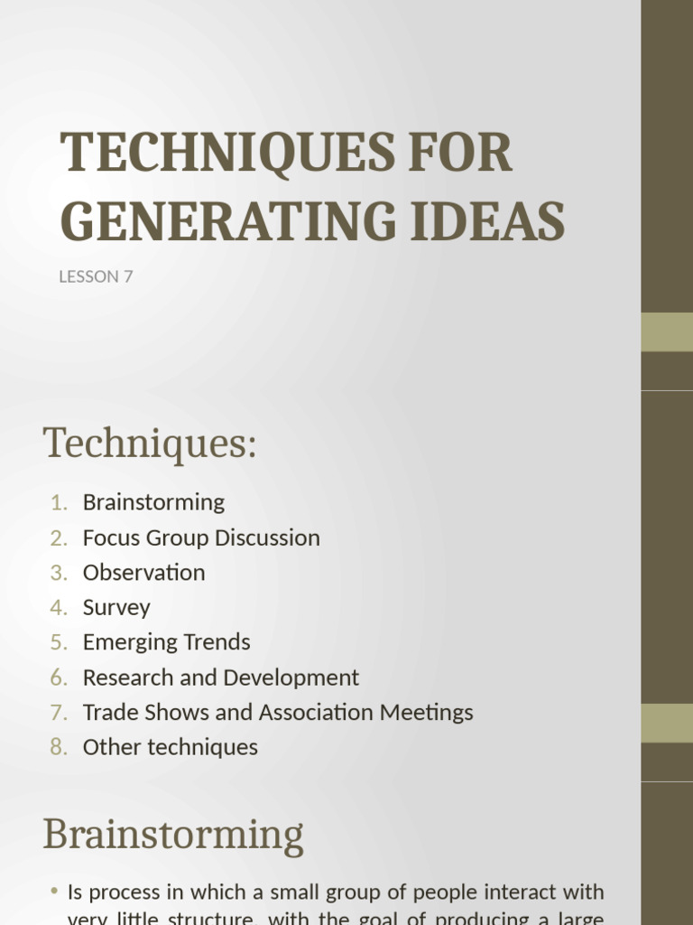 Chapter-2-TECHNIQUES-FOR-GENERATING-IDEAS | PDF | Brainstorming | Human Communication