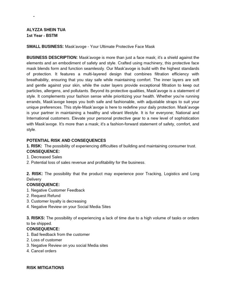 Risk Impact Analysis Tua Alyzza Shein | PDF | Risk | Business Economics