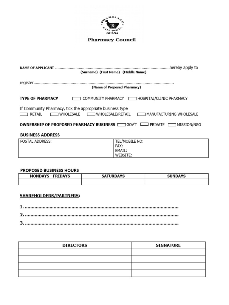 Application Form For The Registration of Pharmacy Business | PDF ...