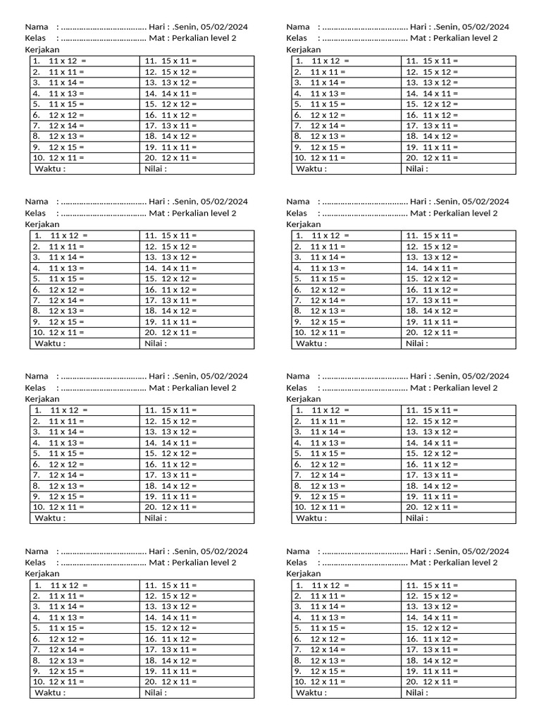 Perkalian 11 | PDF | Teaching Methods & Materials