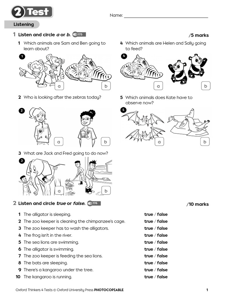 Oxford Thinkers 4 Unit 2 Test | PDF | Zoo