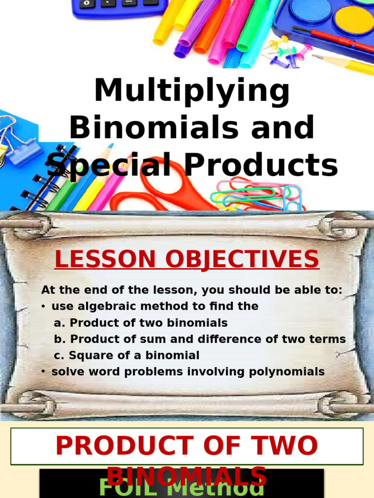 Multiplying Binomials and Special Products | PDF | Mathematical ...