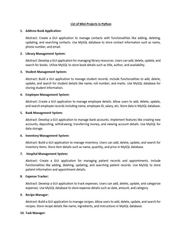 List of Mini Projects | PDF | Databases | My Sql