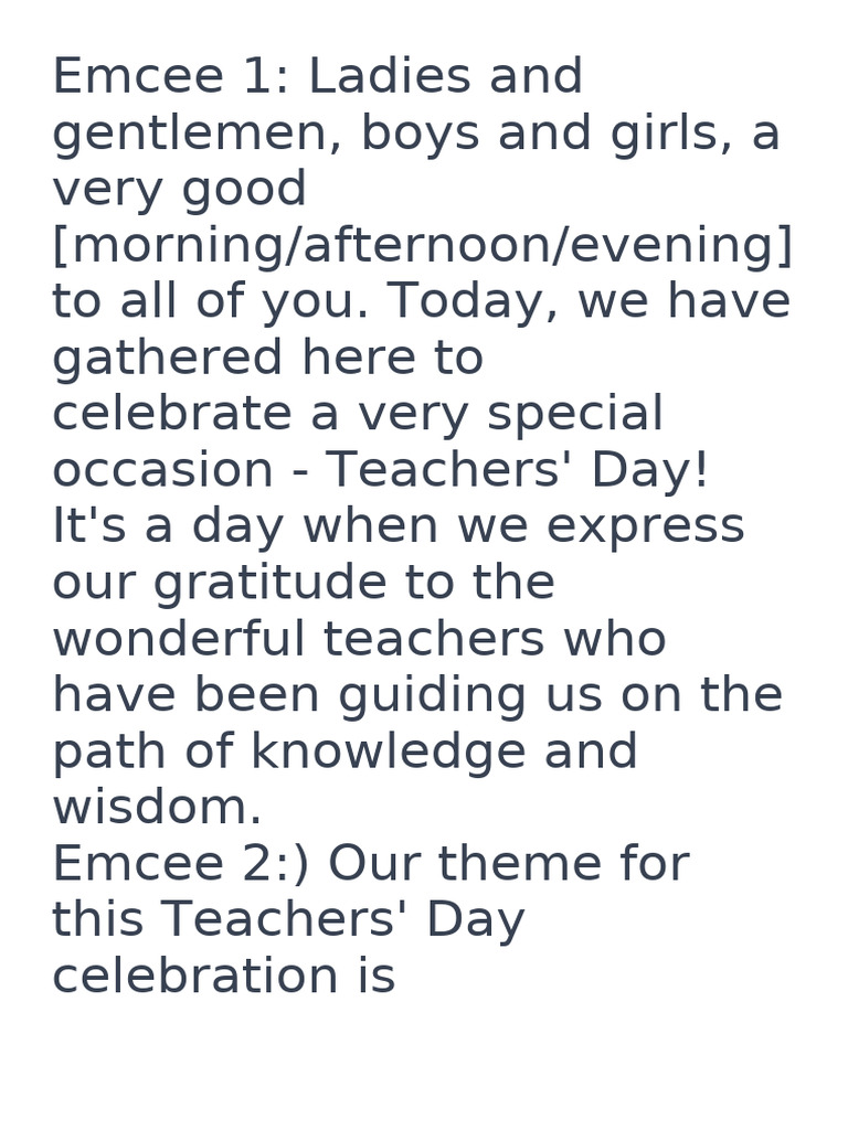 Teachers' Day Celebration Emcee Script | PDF