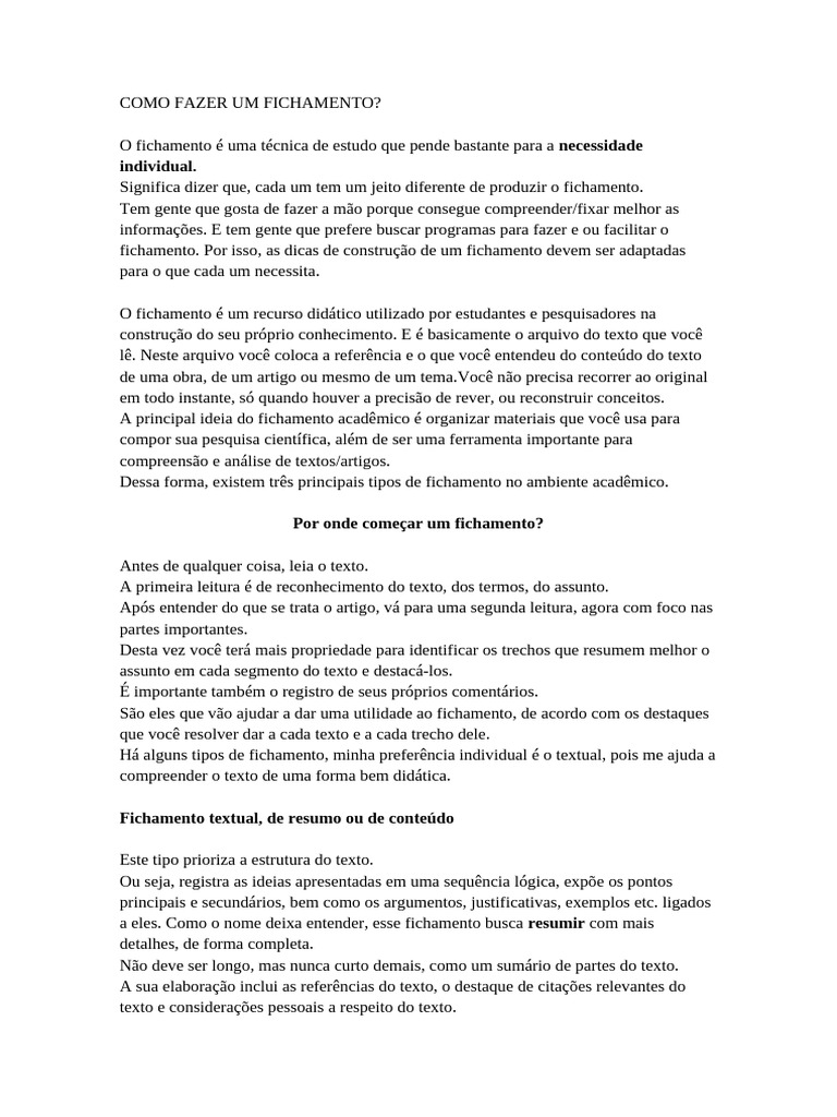 Como Fazer Um Fichamento | PDF | Abstract (resumo)