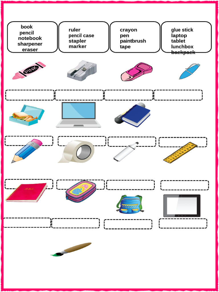 School Supplies Vocabulary Esl Matching Exercise Worksheets For Kids ...