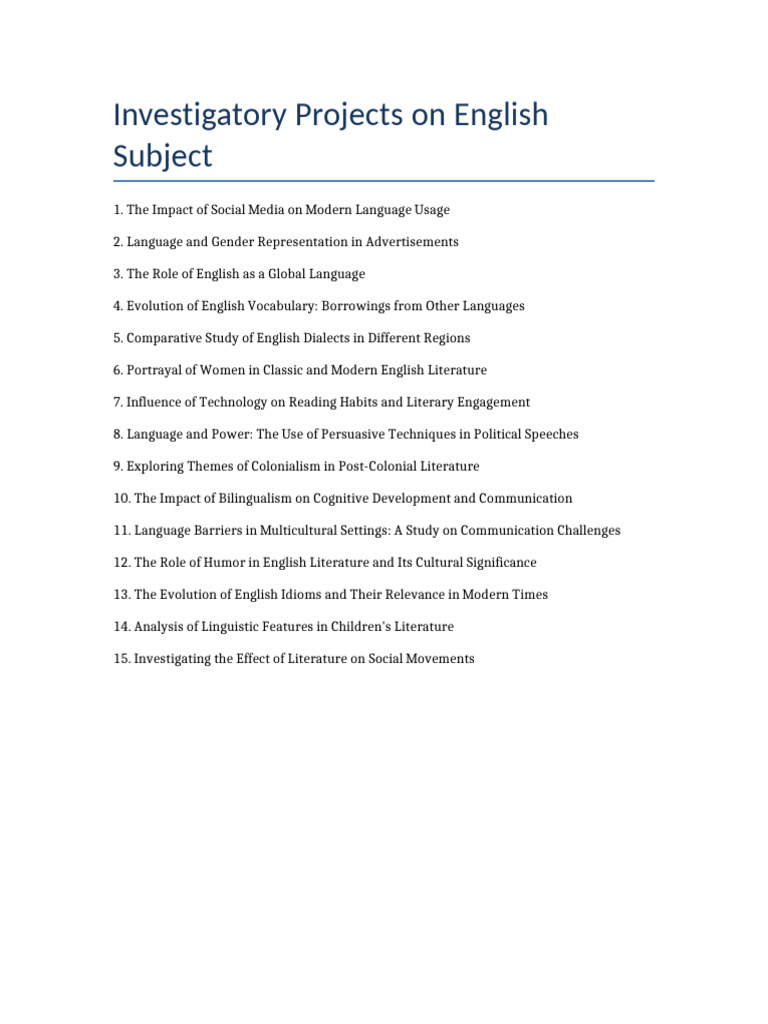Investigatory Projects On English | PDF