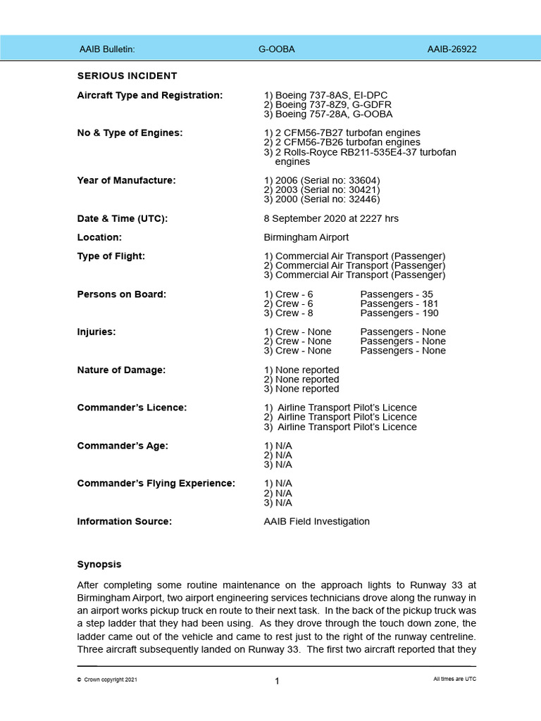 AAIB EI-DPC Ladder On Runway Birmingham Airport | PDF | Airport | Air Traffic Control