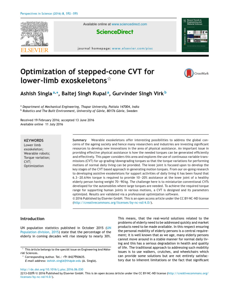 2016 Optimization of Stepped Cone CVT For Lower Limb Exoskeletons | PDF ...