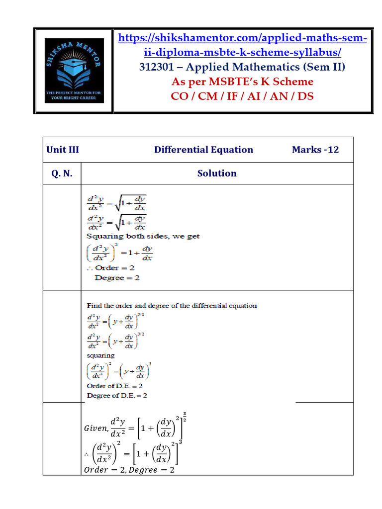 Unit-III-Differtial-Equation-Solution | PDF | Mathematical Physics | Equations