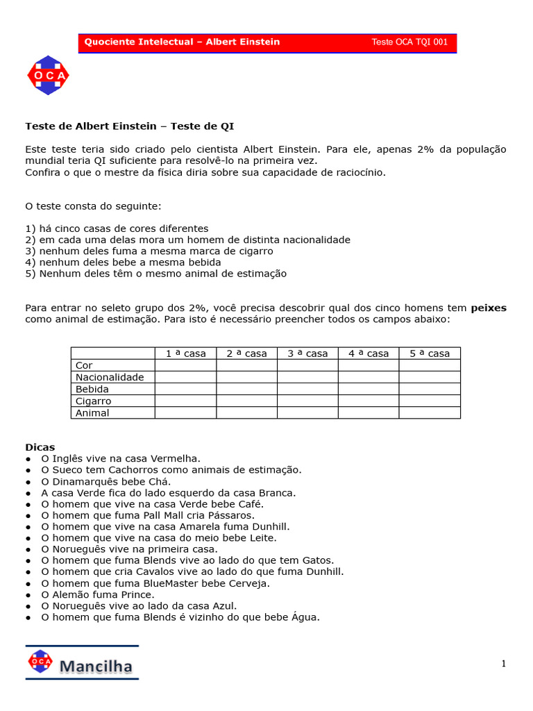 Teste de QI de Albert Einstein | PDF