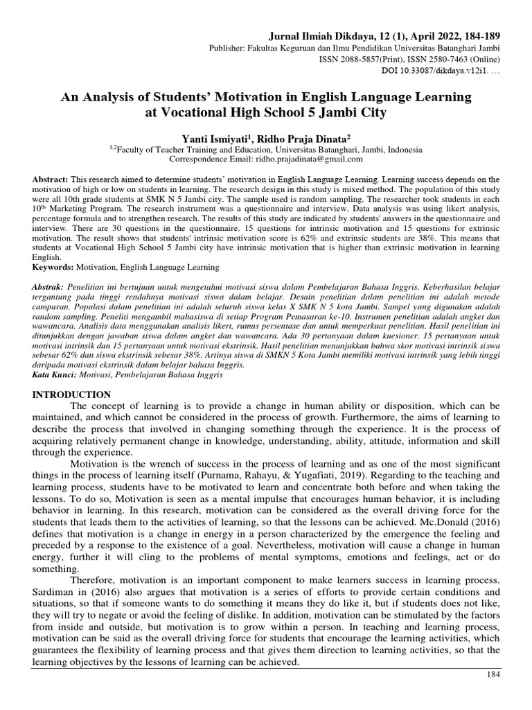 An Analysis of Students Motivation in en 4e334053 | PDF | Motivational ...