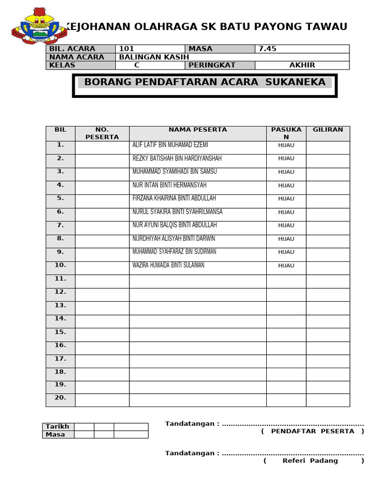 BORANG SUKANEKA (2) | PDF