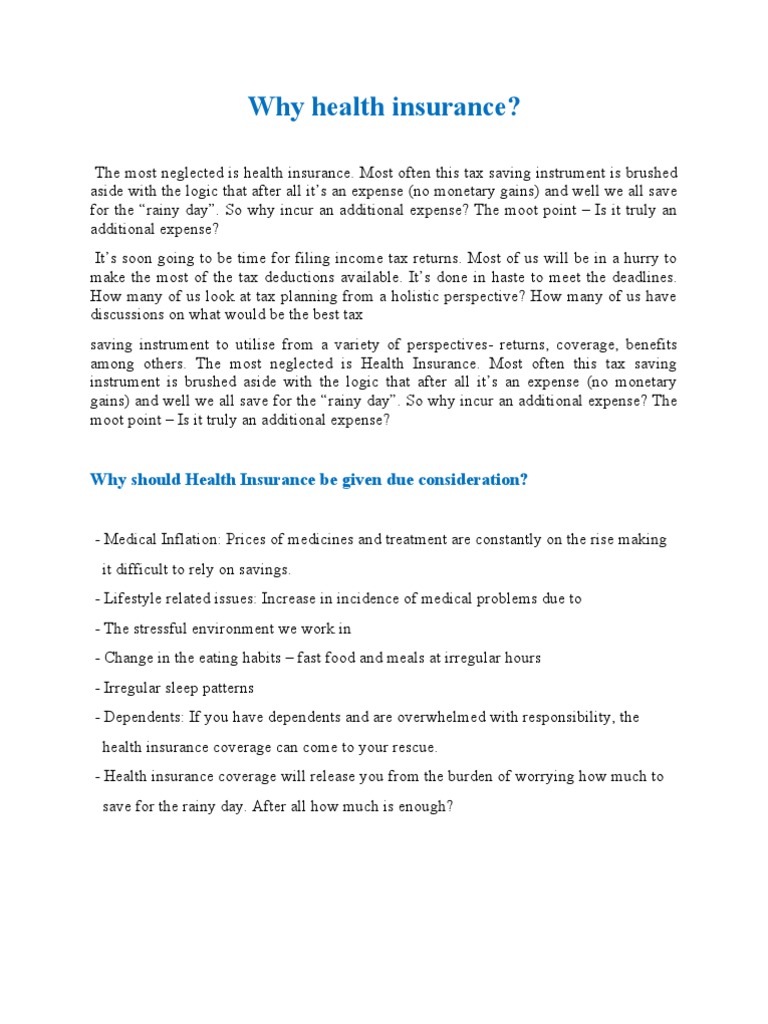 Why Health Insurance? | PDF | Insurance | Life Insurance