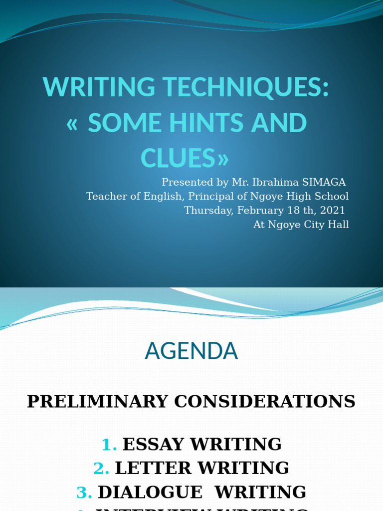Workshop On Writing Techniques - Some Hints & Clues - Mr. Sims | PDF ...