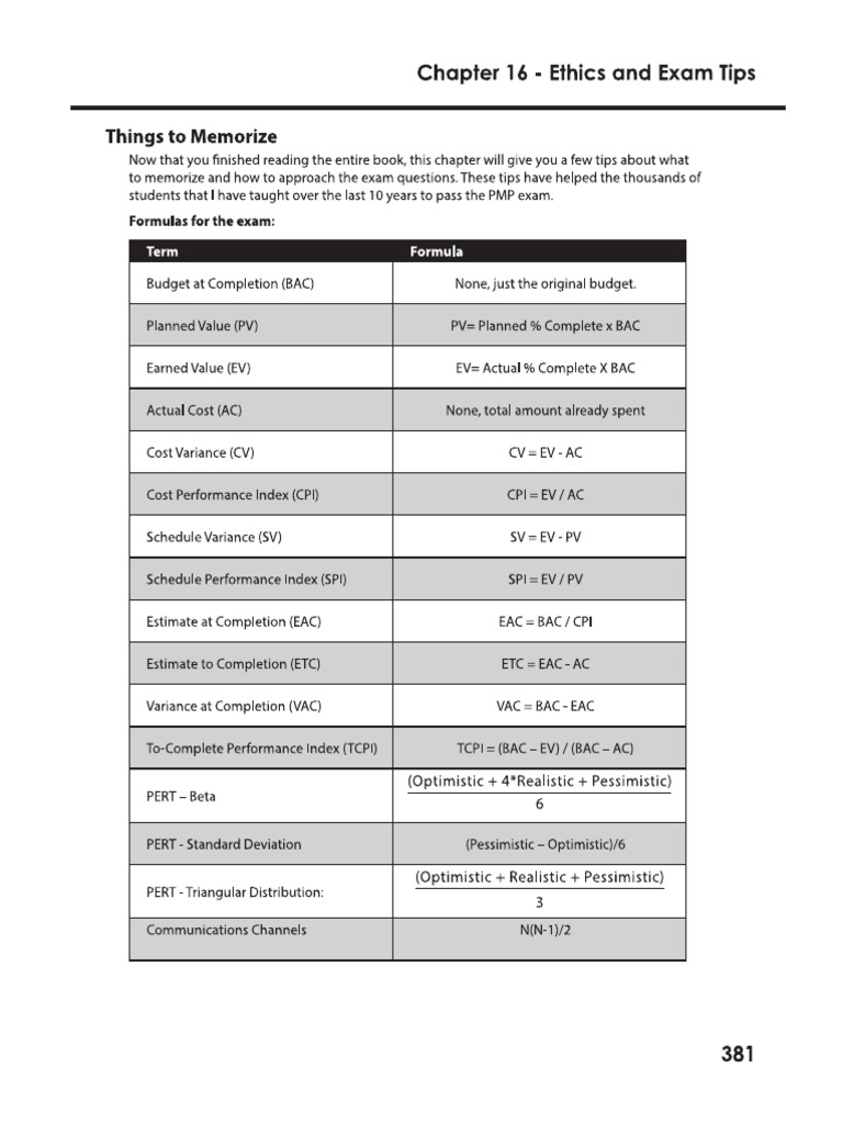 PMP Formulas Single Sheet | PDF
