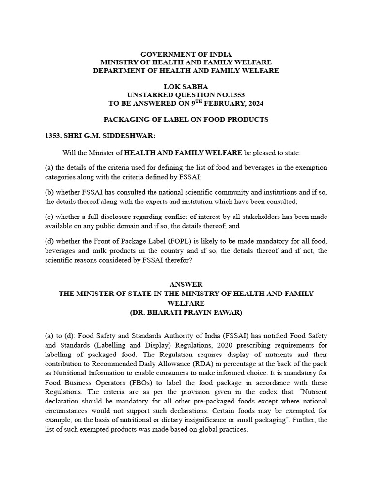 FSSAI Food Labeling Regulations Explained | PDF | Nutrition | Diet ...