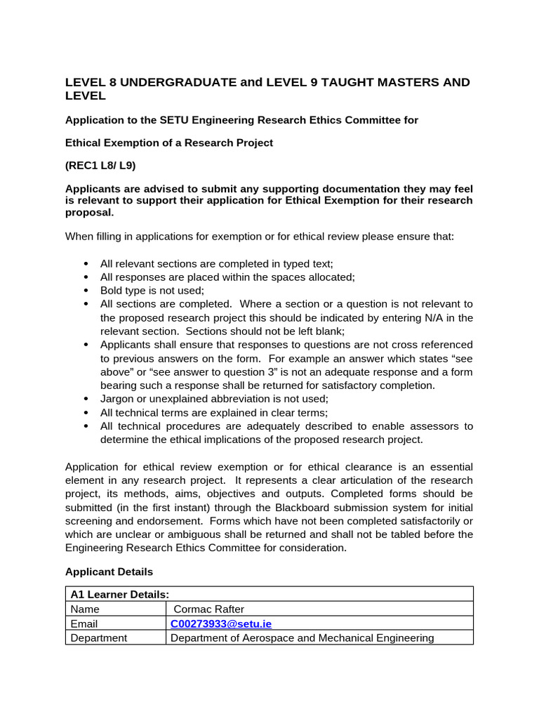 Research Project Ethics Exemption Form (Signed) | PDF