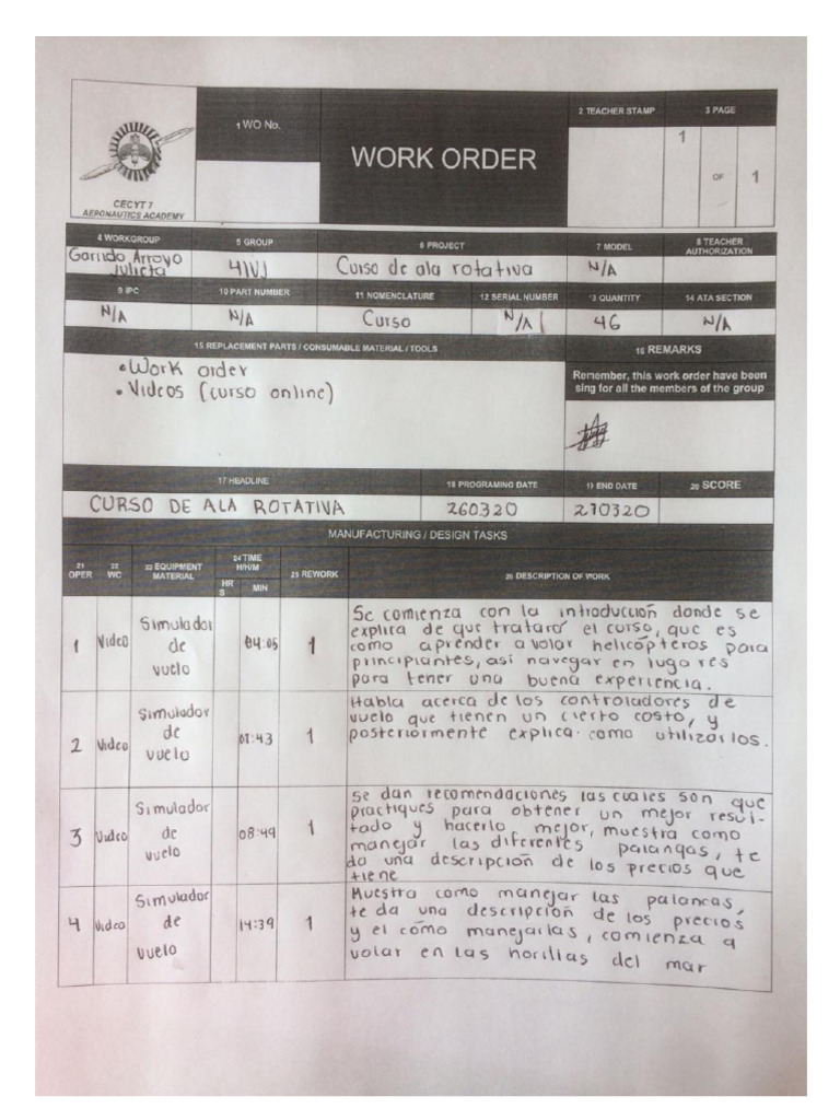 Work Order Delcurso | PDF