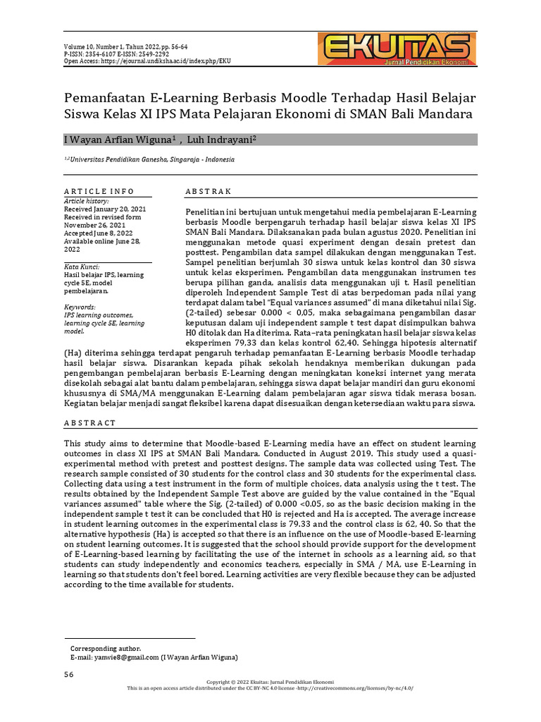 Pemanfaatan E-Learning Berbasis Moodle Terhadap Hasil Belajar Siswa ...