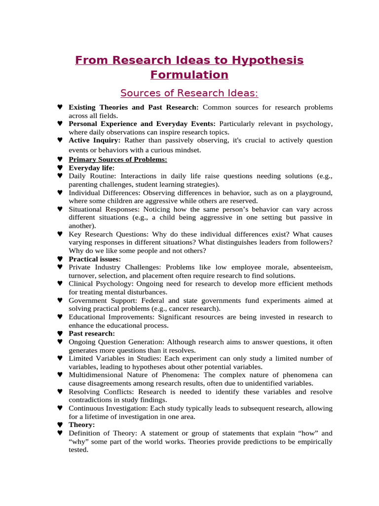 Research Ideas to Hypothesis Guide | PDF | Hypothesis | Null Hypothesis