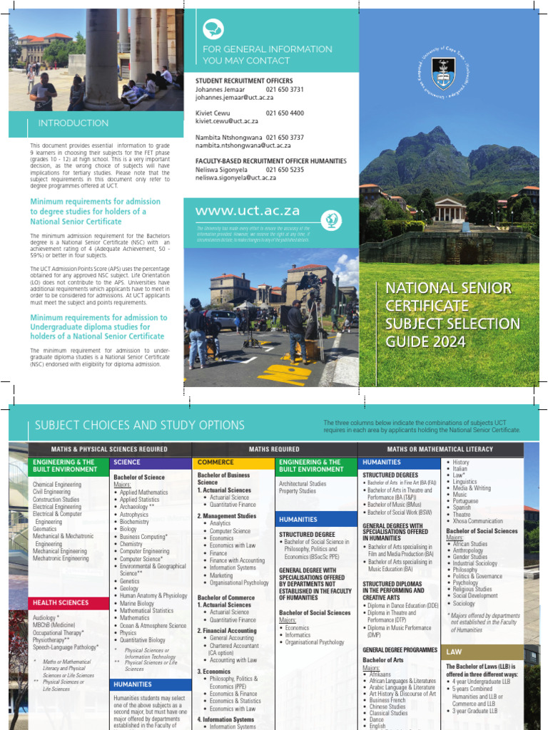 UCT NSC Subject-Choice-Guidelines 2024 | PDF | University And College ...