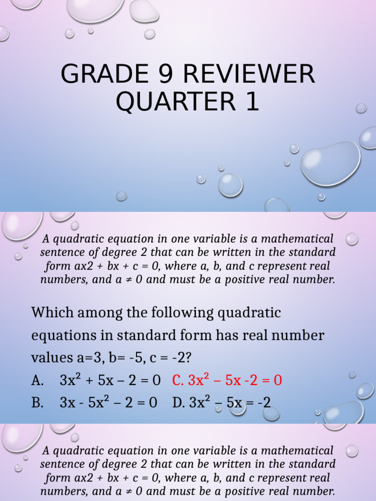 Grade 9 Reviewer | PDF | Quadratic Equation | Factorization