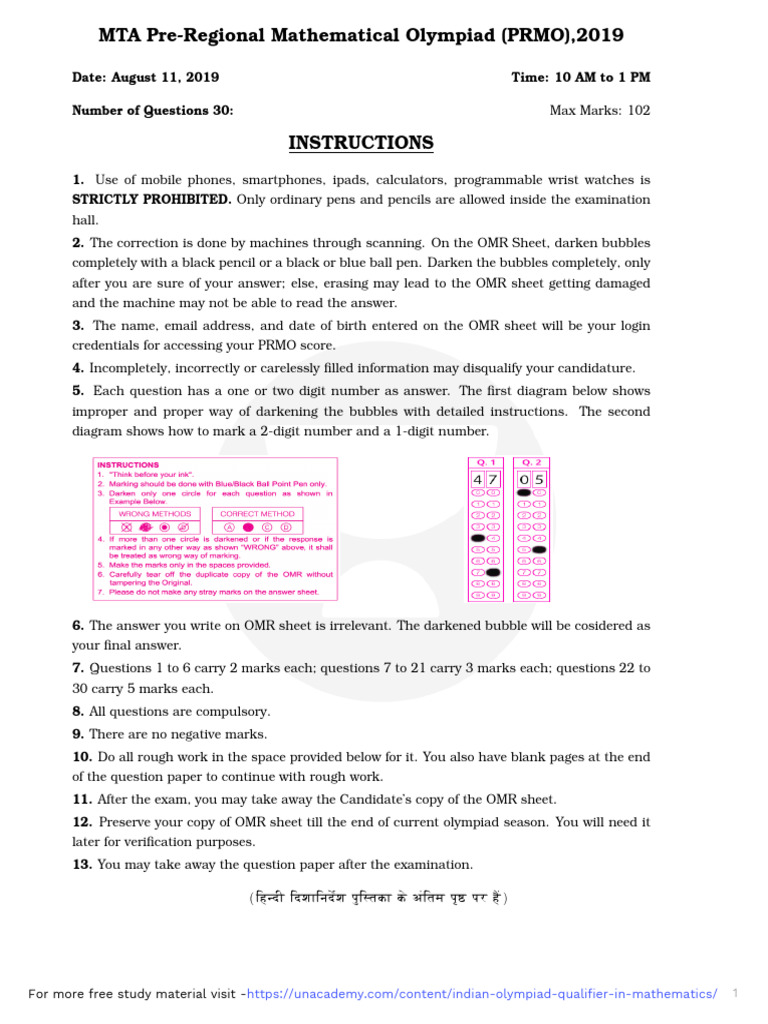 PRMO 2019 20 Question | PDF