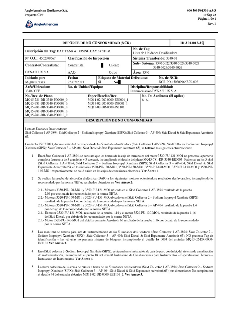 NCR-PO-4502099667-70-002 - Closed Punch List | PDF | Ingenieria Eléctrica | Electricidad